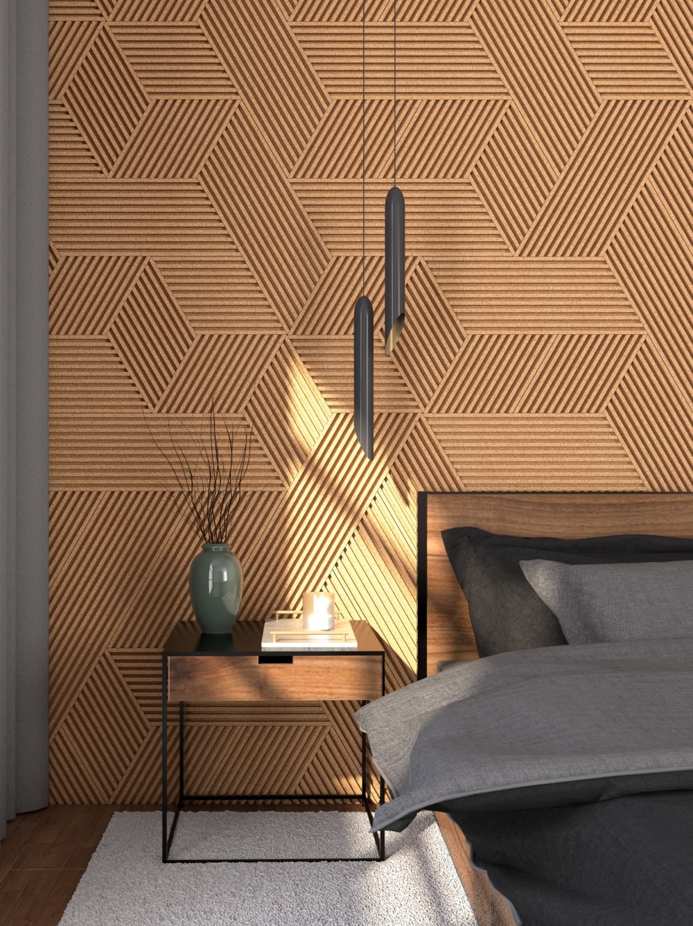 Original y decorativo, el corcho para pared 3D STRIPE de color AMARILLO